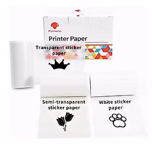 Phomemo 3 Roll Adhesive Thermal Sticker Paper, White/Transparent/Semi-Transparent Thermal Paper,for Phomemo M02/M02 Pro/M02S/M03/M03AS/M04S Mini Bluetooth Pocket Printer, 50-53mm Width,2.5-3.5m Length