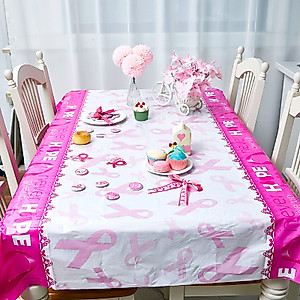 Breast Cancer Awareness Tablecloth Breast Cancer Party Supplies Disposable Pink Ribbon Plastic Tablecover Rectangle Breast Cancer Party Decorations for Women Indoor and Outdoor, 42.5 x 71 Inch (3 Pcs)