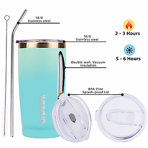 BJPKPK 20 oz Insulated Tumbler Stainless Steel Color Block Coffee Mug Vacuum Double Wall Thermal Travel Cup With Lids And Straw,Mint