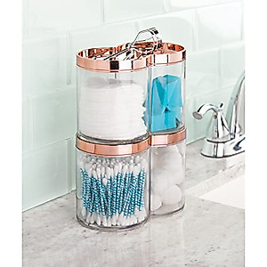 mDesign Plastic Canister Jar Organizer Set with Storage Lid - Home Decor Holder for Bathroom/Restroom Vanity Countertop, Cabinet - Holds Cotton Balls, Soap - Lumiere Collection - Clear/Rose Gold