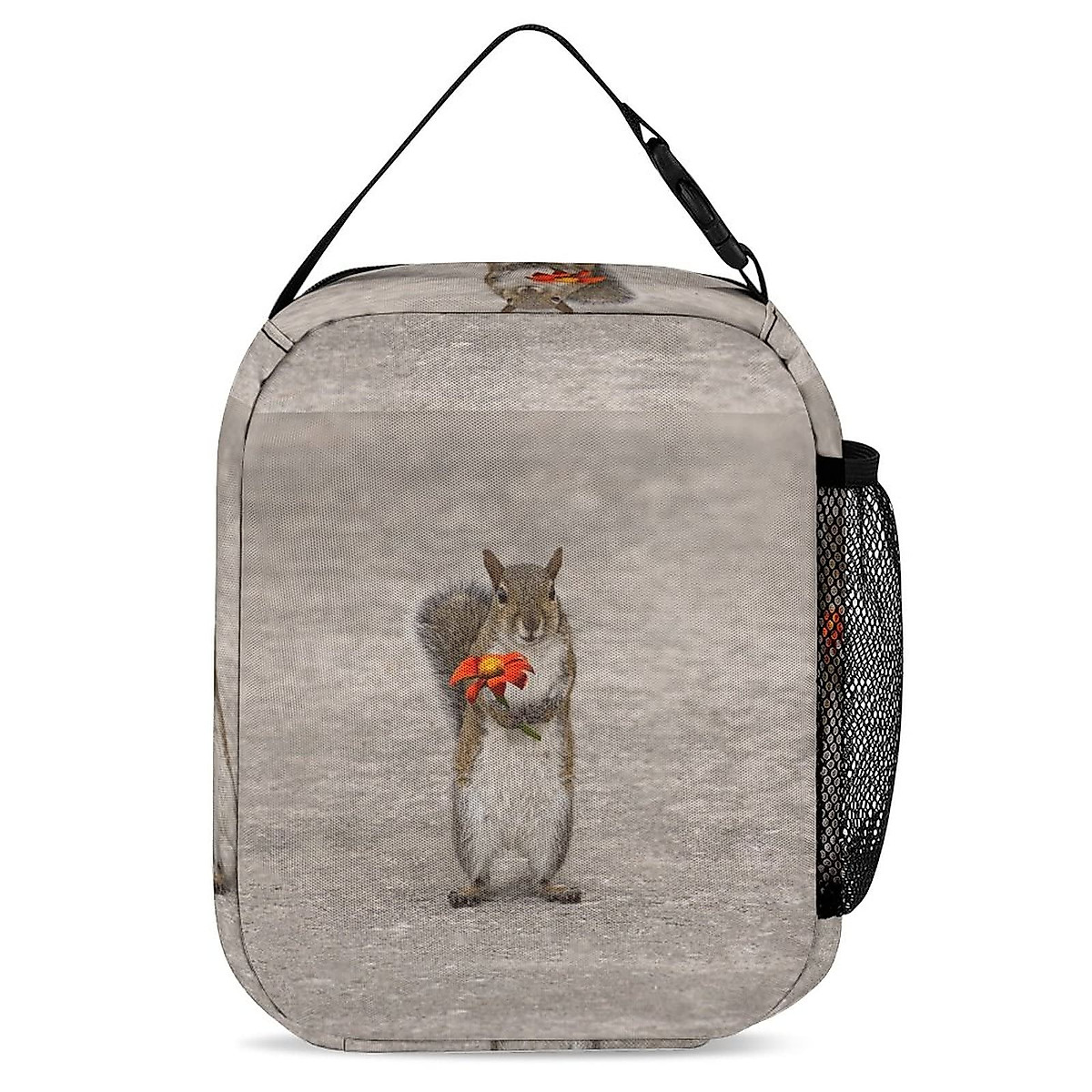 PEXISAOH Cute Squirrel Holding A Flower Animals Reusable Insulated Lunch Bag for Women Men Kids,Leakproof Portable Lunch Box with Side Pocket Durable Cooler Tote Bag for School Work Picnic Travel