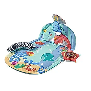 Infantino 3 Stage Above & Beyond Tummy Time Mat - 3 Play Modes for Gross Motor Development, 3 Removable Ocean Themed Toys, Tummy-Time Bolster, Giant 38"x20" Mat with Kickstand for Overhead Play
