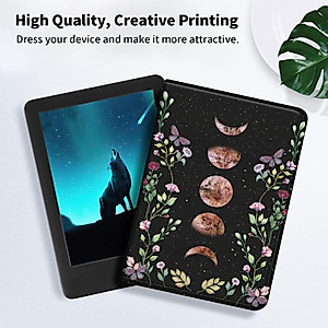 EDGFRTOIO for All New Kindle (11th Generation-2022 Release) Case 6" E-Book Reader Cover, Premium PU Leather Smart Folio Case Folding Stand Cover for Kindle 11 2022/2023, Flowers Moon Phase Stars Sky