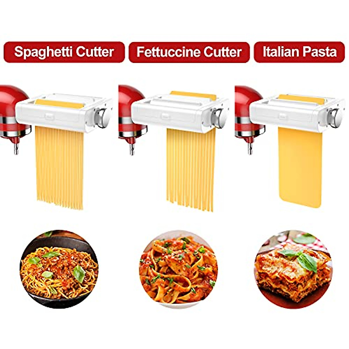 Pasta Maker Attachment for KitchenAid Stand Mixers -3 in 1 Set Pasta Attachments includes Pasta Roller, Spaghetti Fettuccine Cutter, Pasta Machine Attachment Accessories for KitchenAid