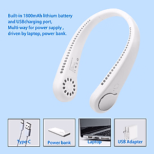 ASZKJ Neck Fan, Portable Neck Fan Rechargeable Headphone Design 3 Speeds Personal Wearable Neck Fant for Home, Office, Travel, Sport, Outdoor
