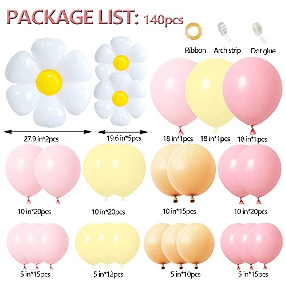 Daisy Balloon Garland Arch Kit Macaron Pastel Pink And Yellow Boho Groovy Party For Baby Shower Wedding Birthday Sunflower Decor