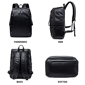 Gooday Laptop Backpack for Men,Waterproof Business Laptop Bag Travel carry on PU leather College Casual Daypack Backpack (2019-2-black)