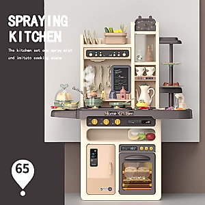 Play Kitchen - Kitchen Playset Pretend Food - Toy Accessories Set w/Real Sounds & Light, Play Sink, Cooking Stove with Steam, 65 PCS for Toddlers Kids 37 inch, Girls & Boys 3+ Years