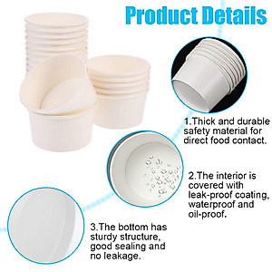 FHDUSRYO 50Pcs Ice Cream Cups, 8 oz Paper Ice Cream Bowls, White Dessert Bowls with 50 Wooden Spoons, Snack Bowls Soups Cups, Party Supplies Treat Cups for Hot and Cold Food, Frozen, Yogurt