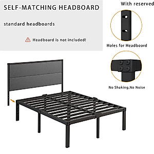 Kilyssa Full Size Bed Frame 16 Inch Black Heavy Duty Metal Platform/Maximum Storage/Mattress Foundation/Steel Slats Support/Noise Free/No Box Spring Needed