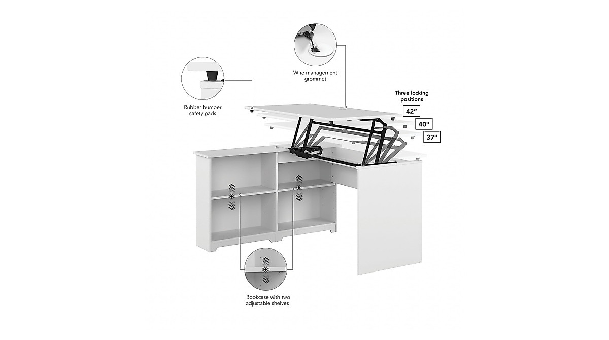 Bush Furniture Cabot 3-Position Sit to Stand Corner Desk - White