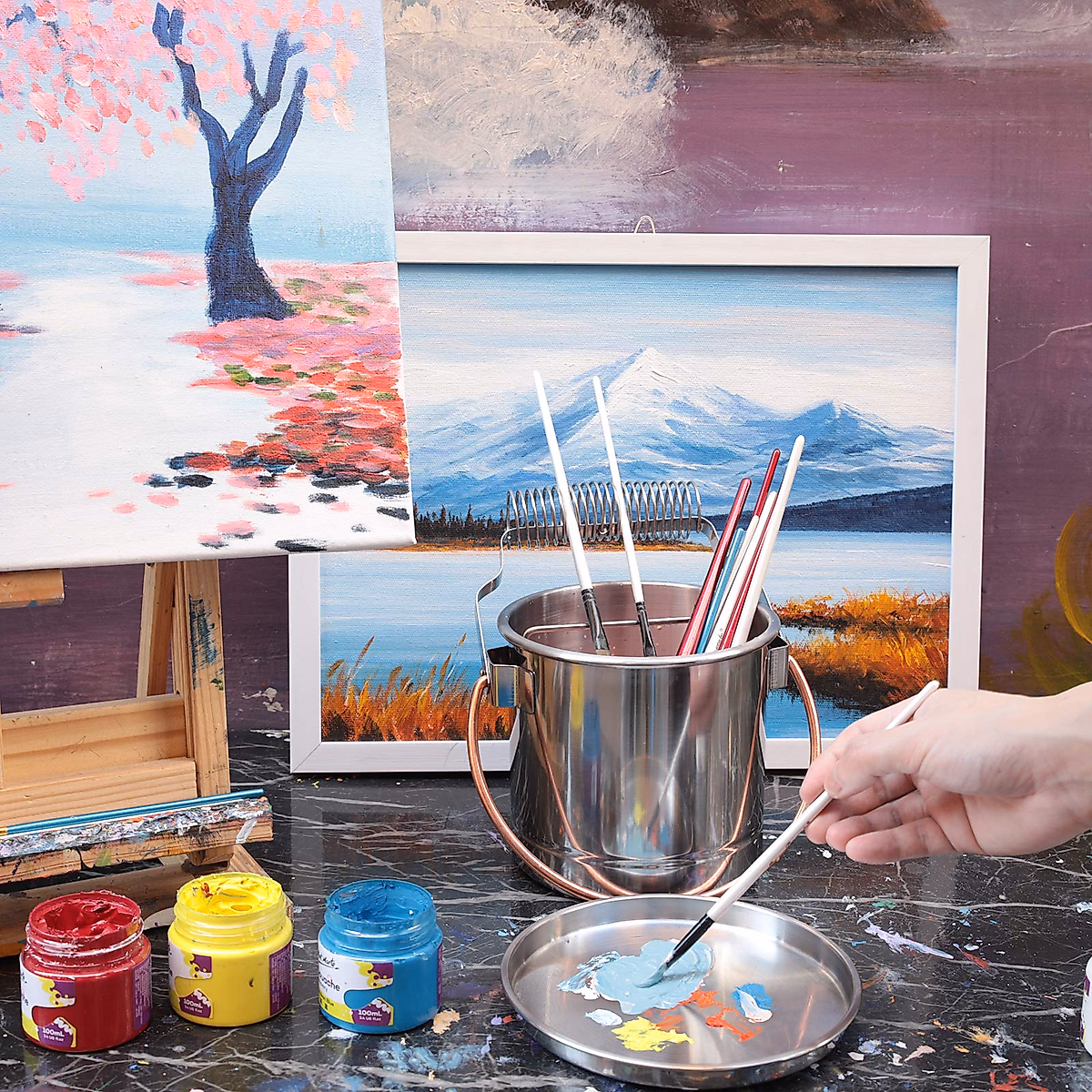 MyLifeUNIT Paint Brush Cleaner, Paint Brush Holder with Large Capacity Wash Tank and Removable Screen