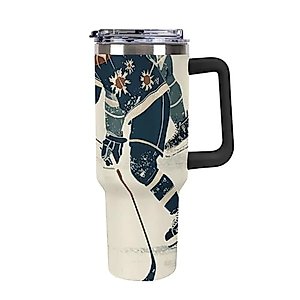 LLUTSNTH 40 Oz Vacuum Tumbler with Black Handle Leakproof Insulated Tumbler Ice Hockey Pattern Stainless Steel Travel Mug with Lid And Straw Coffee Cup Cute Water Bottles Cup Holder Friendly