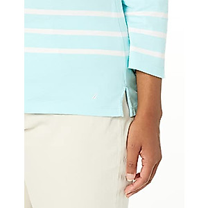 Nautica Women's Boatneck 3/4 Sleeve 100% Cotton Shirt, Aruba Blue, Large