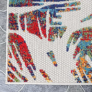 SUPERIOR Indoor/Outdoor Area Rug for Patio, Beach House, Garden, Terrace, Veranda, Kitchen, Laundry/Living Room, Entryway, Playroom, Home, Office, Bohemian Botanical Leaves Modern, 5'2"x7'2", Cream