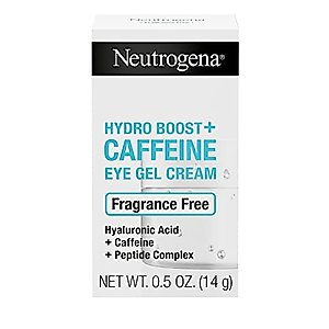 Neutrogena Hydro Boost+ Caffeine Eye Gel Cream, Fragrance-Free Cream with Hyaluronic Acid, Caffeine & Peptide Complex to Reduce the Look of Dark Circles, Fine Lines & Puffiness, 0.5 oz
