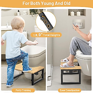 Bamboo Toilet Stool Foldable, 7 in, 8 in Or 9 in Adjustable Height Squat Stool Potty for Adults Kids, Sturdy Poop Step Stool for Bathroom, Improve Squatting Posture, Non-Slip,500 lbs Capability