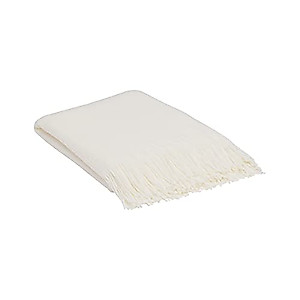 Spotgrowth Twin Throw Blankets for Sofa Warm Acrylic Knit Blanket Durable Lightweight Decorative Blanket Tassel Bed Blanket for All Season Machine Washable 50 x 60 Inches,White, (SP210714)