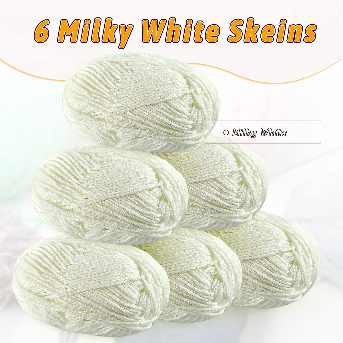 6 Pack Yarn for Crocheting and Knitting, Knitted Crochet Yarns Polyester Thread Round Rope Yarns for DIY Handbag Purse Basket Crochet Bag Fabric Yarn (Milk White)