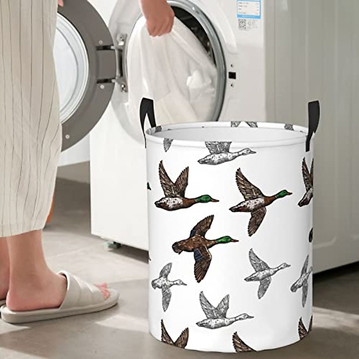 Duck Mallard Wild Bird Round Laundry Basket Dirty Clothes Hamper Waterproof Laundry Hamper Toy Cloth Storage Basket For Room Decor