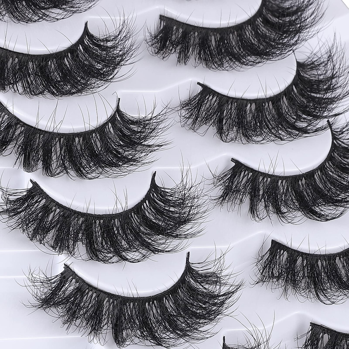 Mebver False Eyelashes Cat Eye Faux Mink Lashes Natural Look Fluffy Wispy Lashes That Look Like Extensions Pestañas Postizas D Curl Lash Strips Short Fox, 7 Pairs Pack