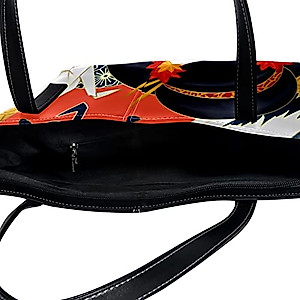 Japanese Geisha Crane Cherry Flowers Leather Tote Shoulder Bag for Women Satchel Handbag