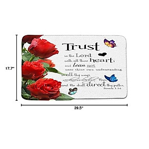 Sunhe Print Microfiber Memory Foam,Inspirational Quote Trust in The Lord with All Thine Heart Red Rose Flower Soft Home Office Door Bathroom Mat/Bath Rugs