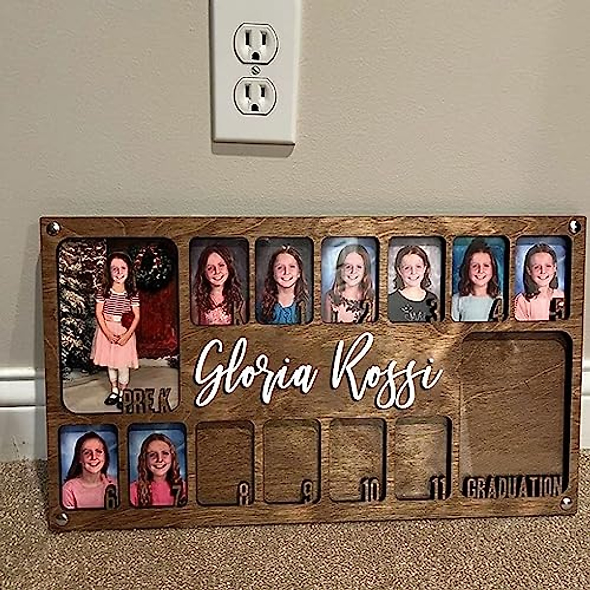 Handance Pre K to 12 Graduation School Photo Frame, Personalized Grade School Picture Frame Name Custom School Years Wood Photo Frame Gift