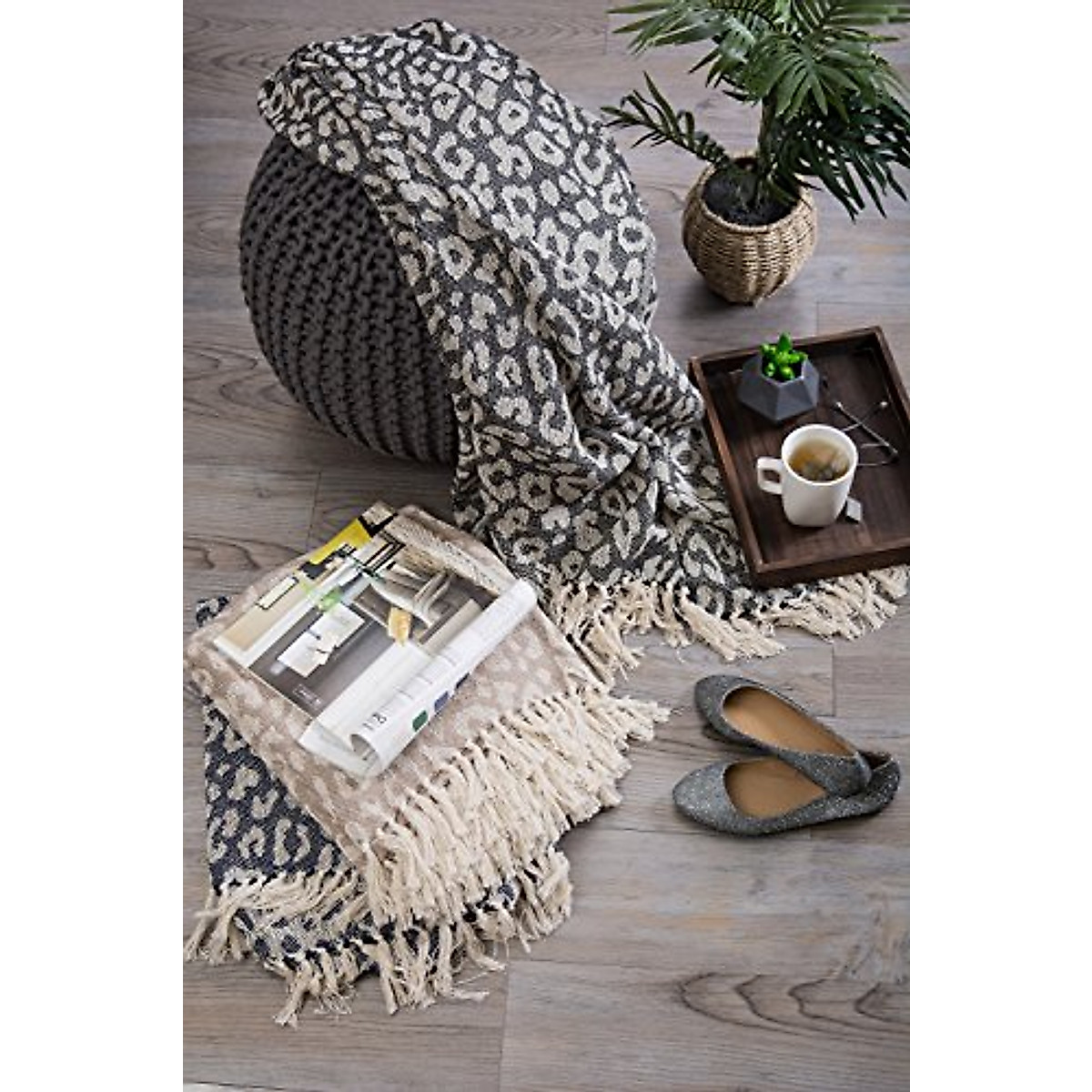 DII Bold Eclectic Leopard Woven Throw, 50x60, Tan with White Spots