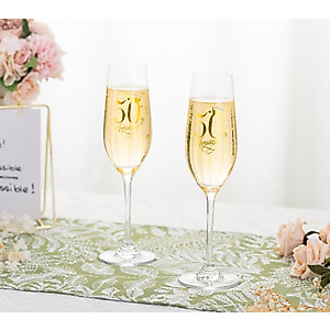 50th Wedding Anniversary Champagne Flutes Gifts 50th Anniversary Decorations Champagne Glasses Embellished with Rhinestones Couple Wedding Gifts for Anniversary, Gifts for Parents Anniversary