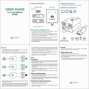 Warrky HDMI Splitter, Duplicate/Mirror, 4K HDMI Splitter 1 in 2 Out [Metal Case, Gold-Plated] with 3.3 Ft Braided HDMI Cable, Powered Splitter, 1 Source to 2 Identical Displays for TV, Projector