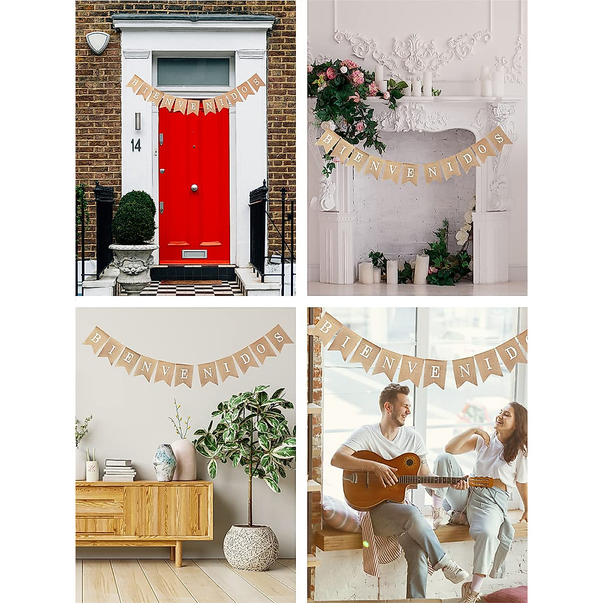 Mandala Crafts Burlap Bienvenidos Sign Decor, Bienvenidos Banner en Español, Rustic Bienvenidos Welcome Sign for Classroom Backdrop Porch Party Decorations