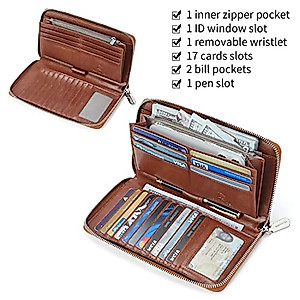 BOSTANTEN Leather Wallet for Women RFID Blocking Zip Around Credit Cards Holder Phone Clutch Brown