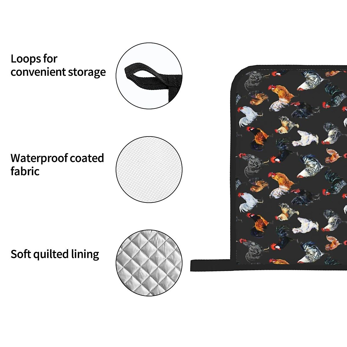 DONMYER Chicken Oven Mitts and Pot Holders Sets of 4 Rooster Oven Gloves Set Cock Kitchen Mitts Heat Resistant Farmhouse Potholders for Kitchen Baking Grilling