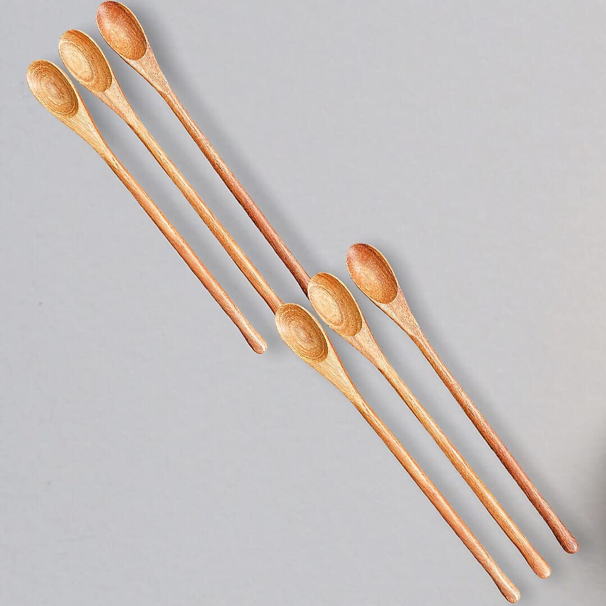 Rose Wood 8.5" Long Handle Coffee Tea Drink Bar Cocktail Stirrer Mixing Wooden Spoons, Set of 6