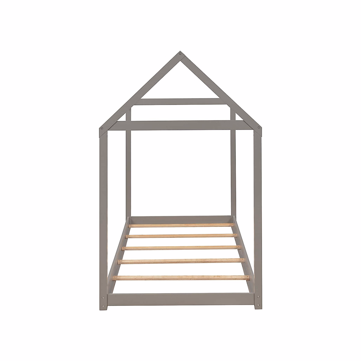 Twin Size House Bed, Wooden Daybed, Floor Bed for Toddlers, Teens, Girls, Boys, Kids House Bed Frame Can Be Decorated (Gray)