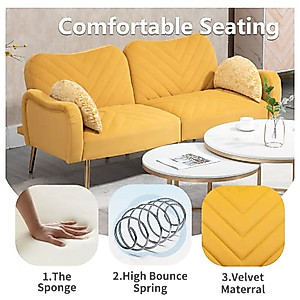 Hdxdkog Modern Sectional Sofa with Ottoman,Modular Sofa with Right Side Chaise Lounge and Footstool,Soft Fabric Leisure Sofa Couch with Wooden Frame,for Living Room,Office (Mustard, Loveseat)