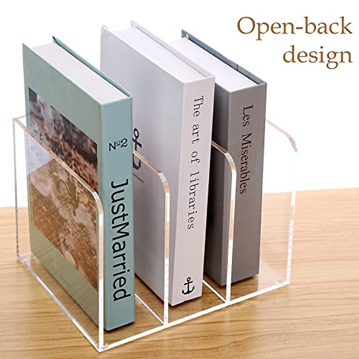 SANRUI Clear Acrylic Magazine File Holder Desk Organizer for Office Organization and Storage with 3 Vertical Compartments 8 1/2''x7 1/5''x 6 1/2'' Transparent