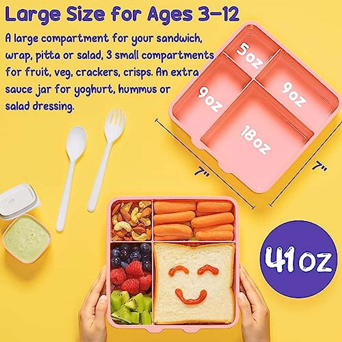 Fimibuke Kids Bento Lunch Box with 4 Compartments, Insulated lunch Bag, Stainless Steel Insulated Water Bottle, Ice Pack & Utensils, Birthday Gift for Ages 3-12 Back to School Toddler Girls Boys