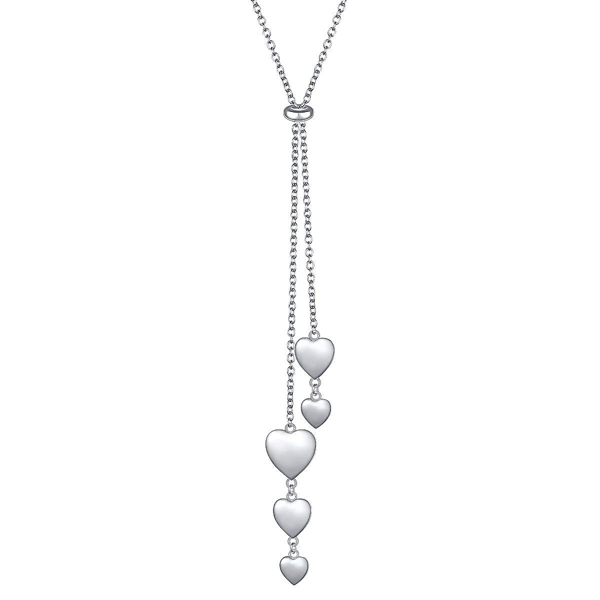 YinShan Long Chain Dainty Necklace Simple Style 925 Sterling Silver Pendant Adjustable Y Shaped Back Necklace Jewelry (multiple heart)