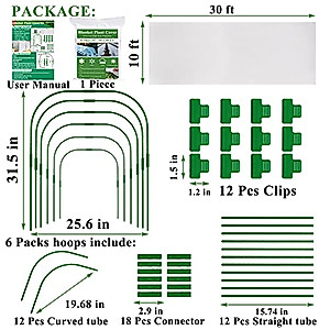 WYRJXYB Plant Covers Freeze Protection kit,10 x 30 Ft Frost Cloth & 6PCs Garden Hoops & 12 Clips, Frost Blanket, Greenhouse Hoops, Floating Row Cover kit for Plants Vegetables Winter Frost Protection