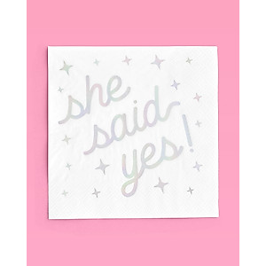 xo, Fetti She Said Yes Napkins - 3-ply, 25 pcs | White Bachelorette Decorations, Engagement Theme Party, Bridal Shower Tablescape, Cute Proposal Dinner Decor