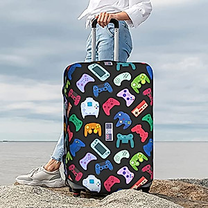 DOINBEE Kids Video Game Luggage Covers Colorful Gaming Gamer on Black Suitcase Covers for Luggage, Fun Gaming Gifts for Girls Boys, Elastic Print Baggage Case Suitcase Protector Fits 18-21 Inch