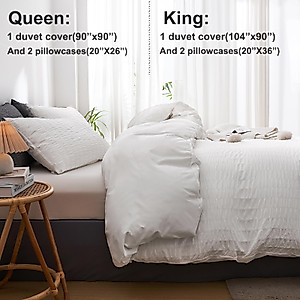 DuShow Queen Duvet Cover White,3 Pieces Seersucker Duvet Cover Set,Soft Breathable Textured Bedding Set,White Queen Comforter Cover Set for All Season