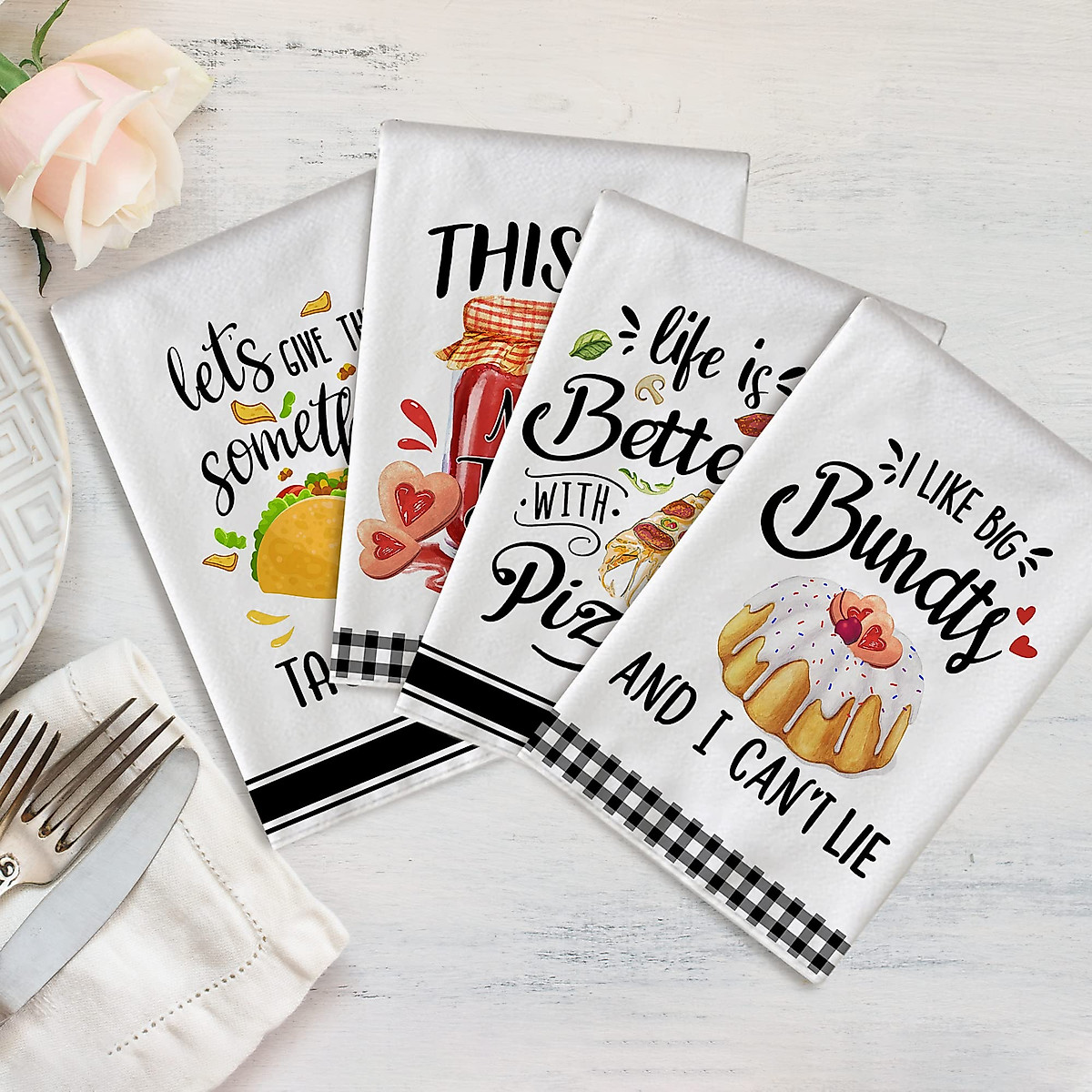 Hexagram Funny Kitchen Towels Set of 4, Cute Dish Towels for Kitchen Housewarming Kitchen Gifts for New Home, Tea Towels for Hostess