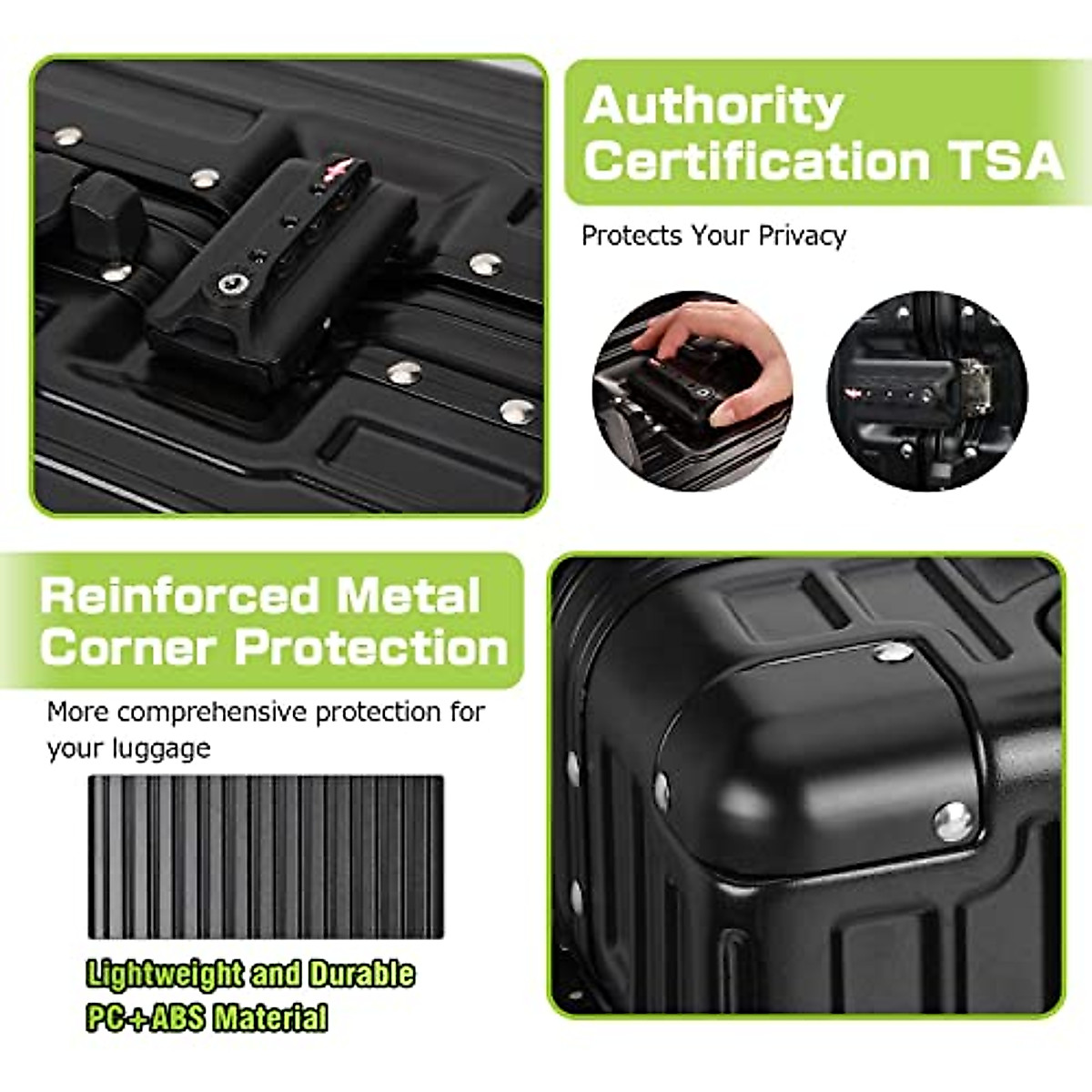 AnyZip Carry On Luggage - Aluminium Frame, PC ABS Hard Shell, Suitcases with Wheels, TSA Lock, No Zipper - 20in Black