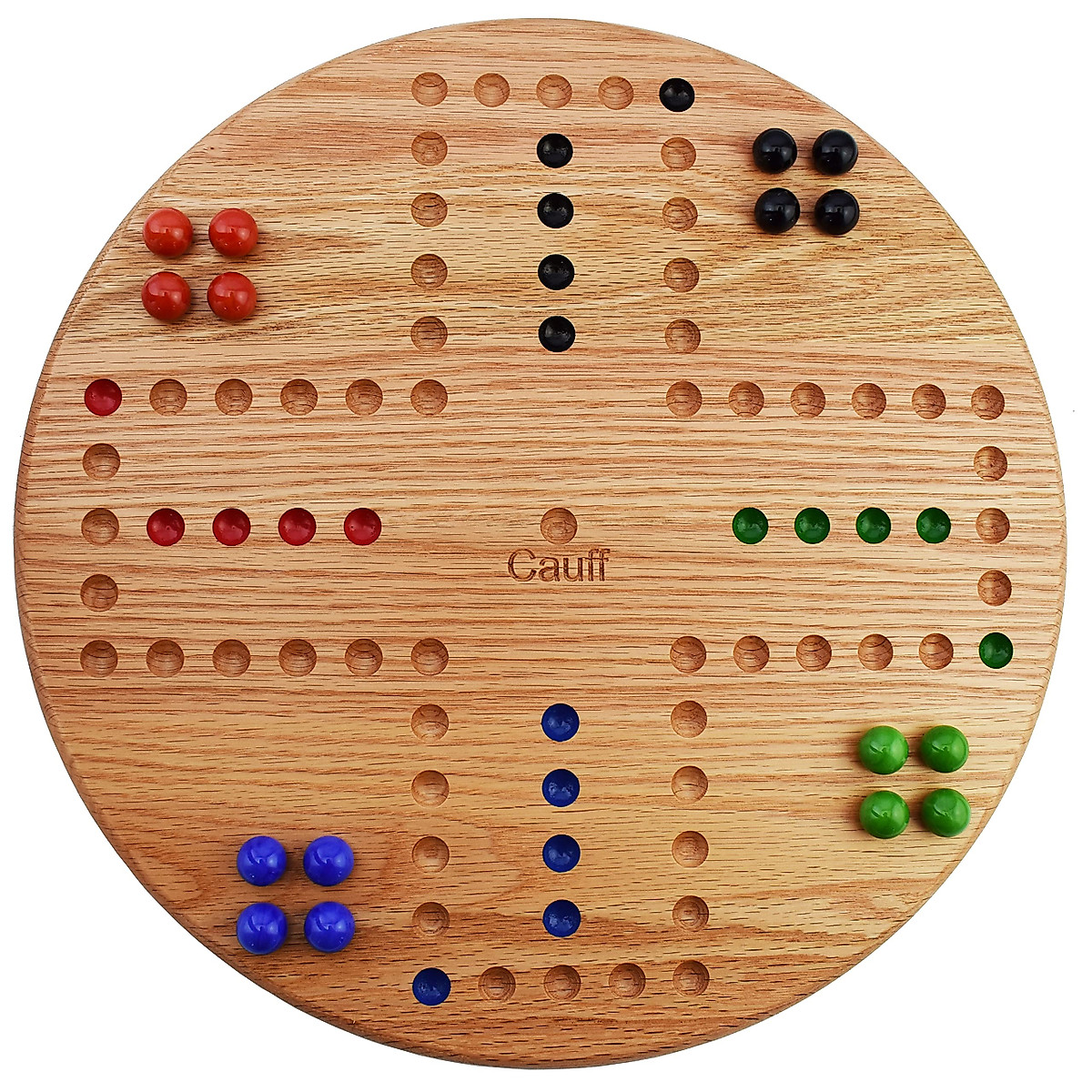 Marbles Board Game Solid Oak Wood 4 Player Hand Painted Holes (14 inch)