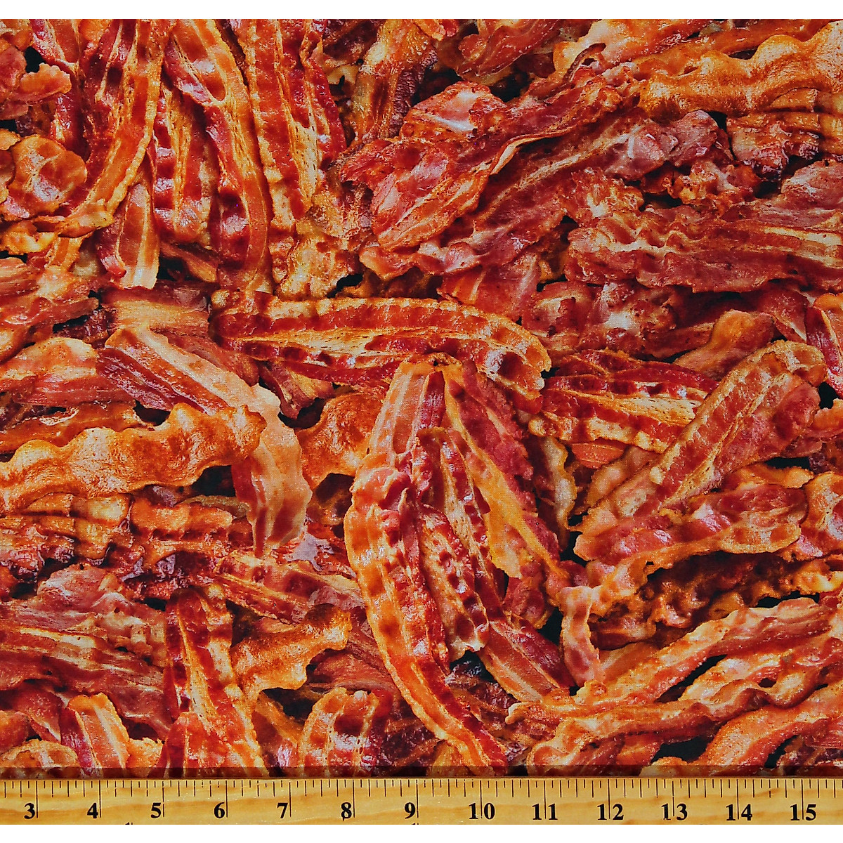 Cotton Packed Fried Bacon Breakfast Foods Cotton Fabric Print by The Yard (FOOD-CD3349-BACON)