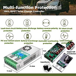 PowMr MPPT Charge Controller 60 amp 48V 36V 24V 12V Auto - Max 160VDC Input LCD Backlight Solar Charge Controller for Vented Sealed Gel NiCd Lithium Battery【Software Update Version】(MPPT-60A)