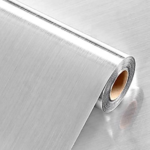 LiKiLiKi Stainless Steel Contact Paper 24" x 118" Self Adhesive Fridge Wallpaper Peel and Stick Backsplash Vinyl Refrigerator Wrap Metallic Contact Paper for Dishwasher RV Countertop Audio Covers